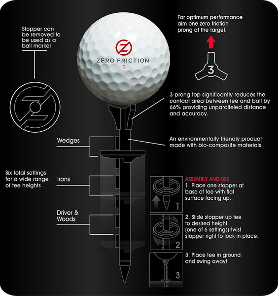 Zero Friction Lock N Drive 3-Prong Golf Tees (3-1/4 Inch, White, Pack ...